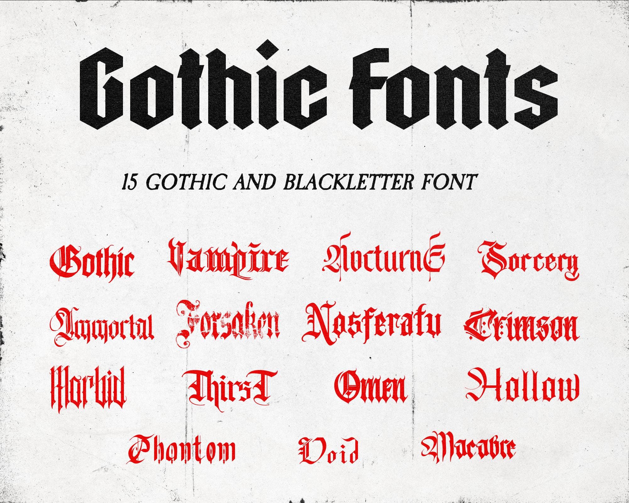 15 Gothic Blackletter Fonts Bundle – Old English, Tattoo, Medieval ...