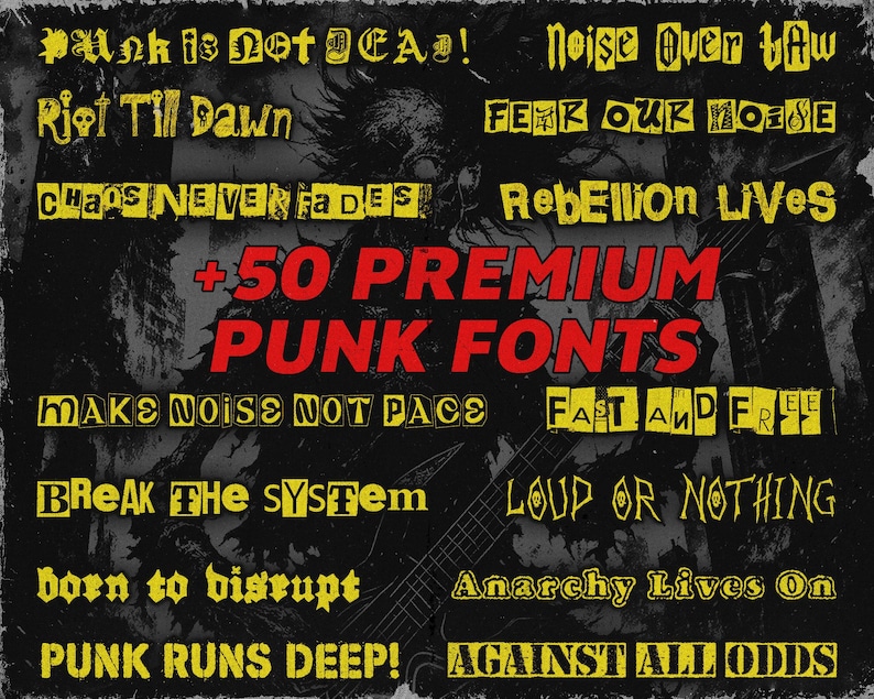Punk Stencil Font Bundle – 50+ Hard Display Fonts for Posters, Merch ...