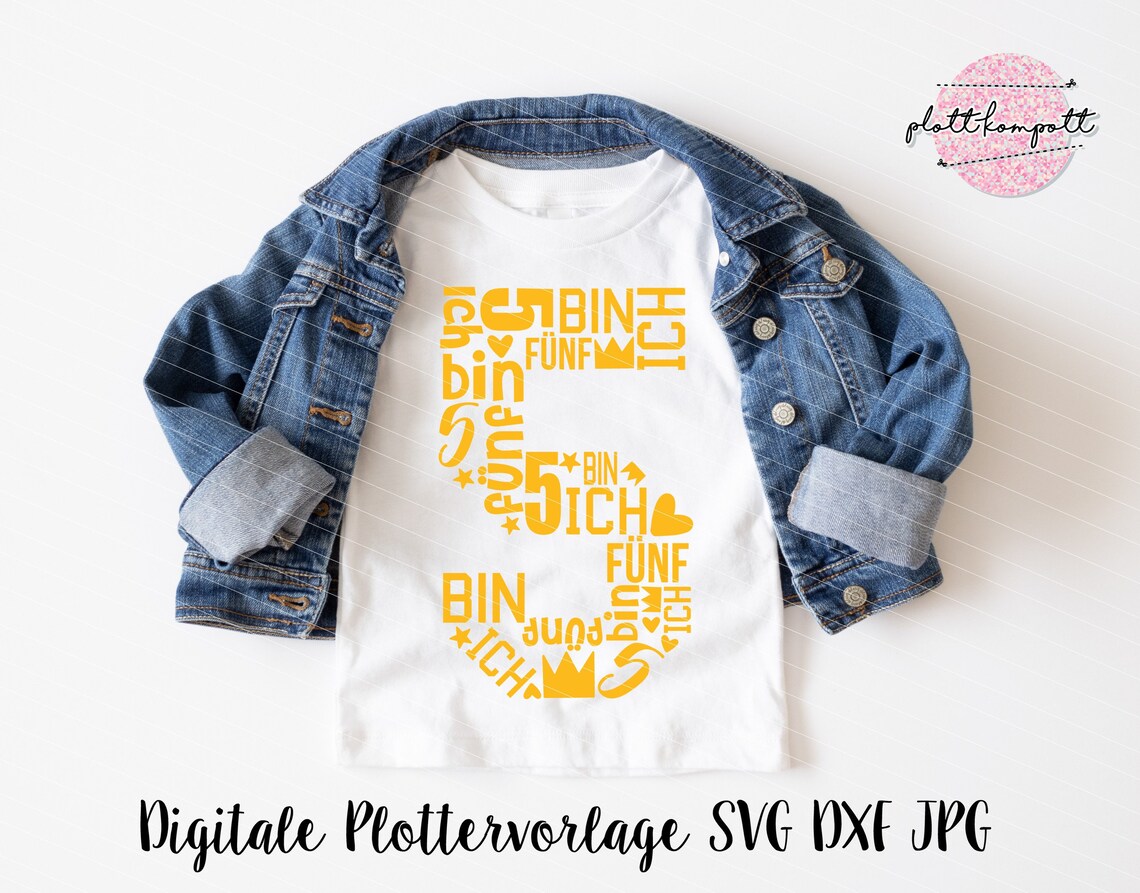 Plotterdatei Geburtstagszahl 5 fünf SVG DXF JPG Plottervorlage plotten Zahl zum Geburtstag ...