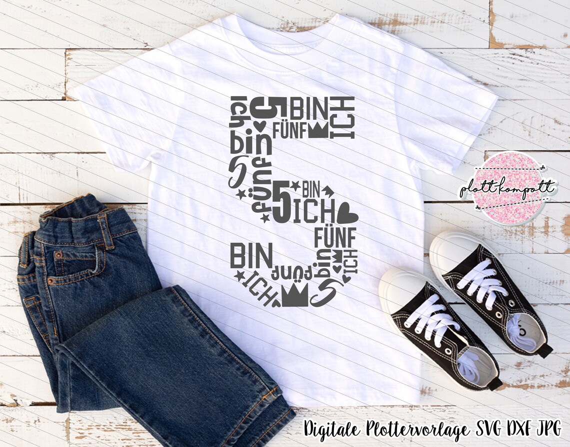 Plotterdatei Geburtstagszahl 5 fünf SVG DXF JPG Plottervorlage plotten Zahl zum Geburtstag ...