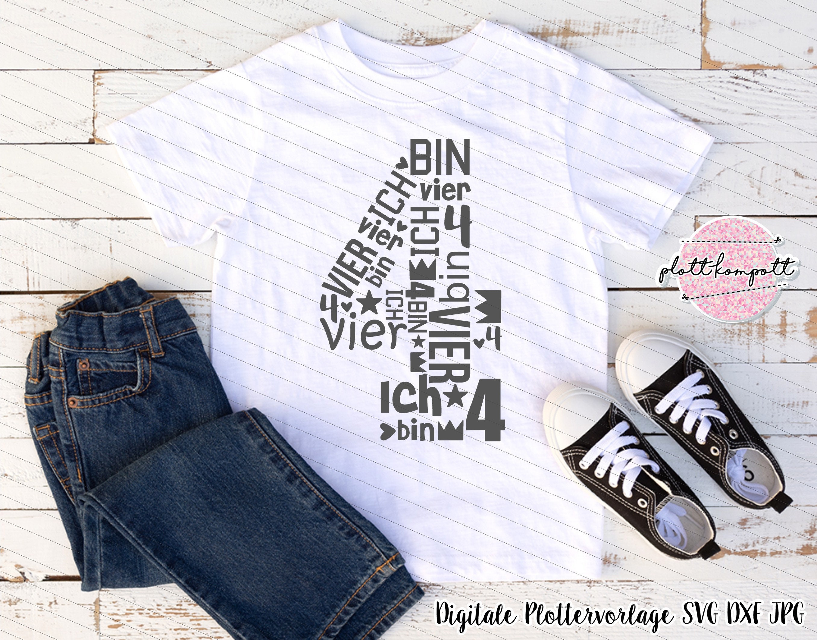 Plotterdatei Geburtstagszahl 4 vier SVG DXF JPG Plottervorlage plotten ...