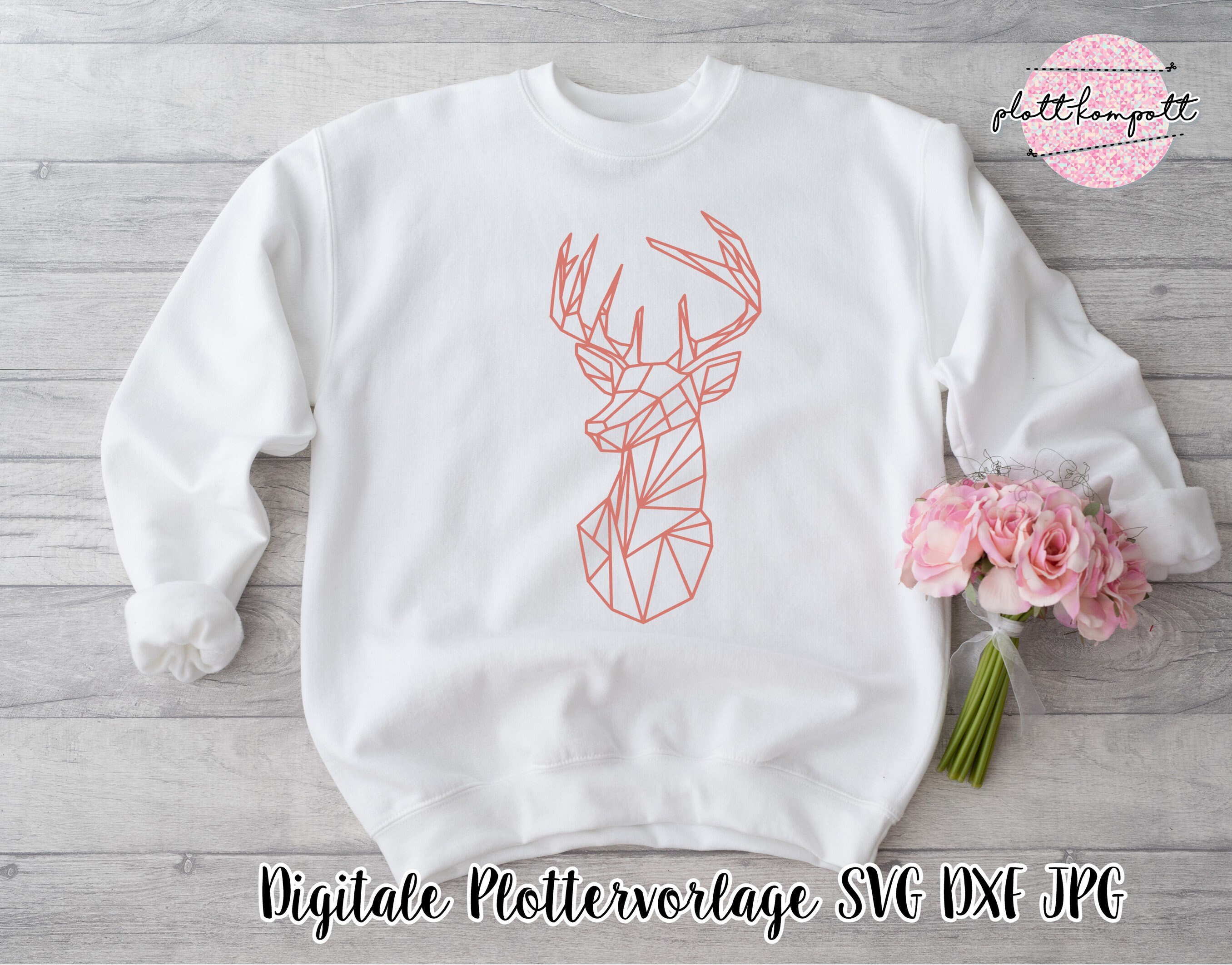 Plotterdatei Geometrischer Hirsch SVG DXF JPG Plottervorlage plotten Geweih Jäger Jagd ...