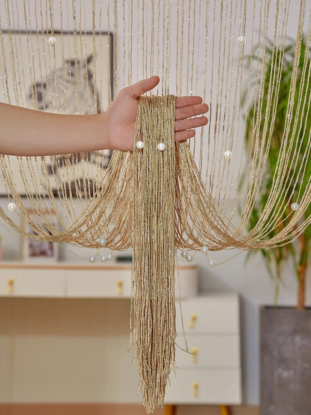 Boho Beaded Curtain Doorway Artificial Pear String Beaded Doorway ...