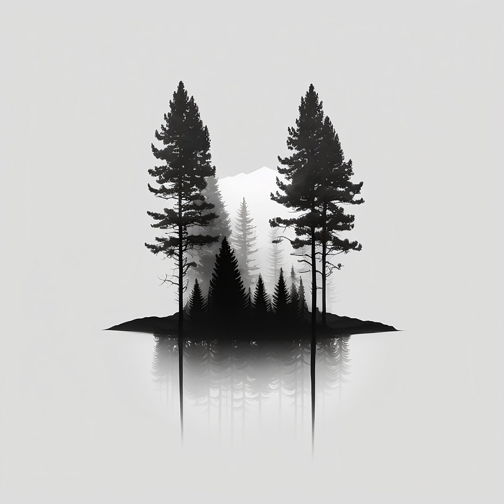 Minimal Lake With Bare Trees Black and White - Etsy