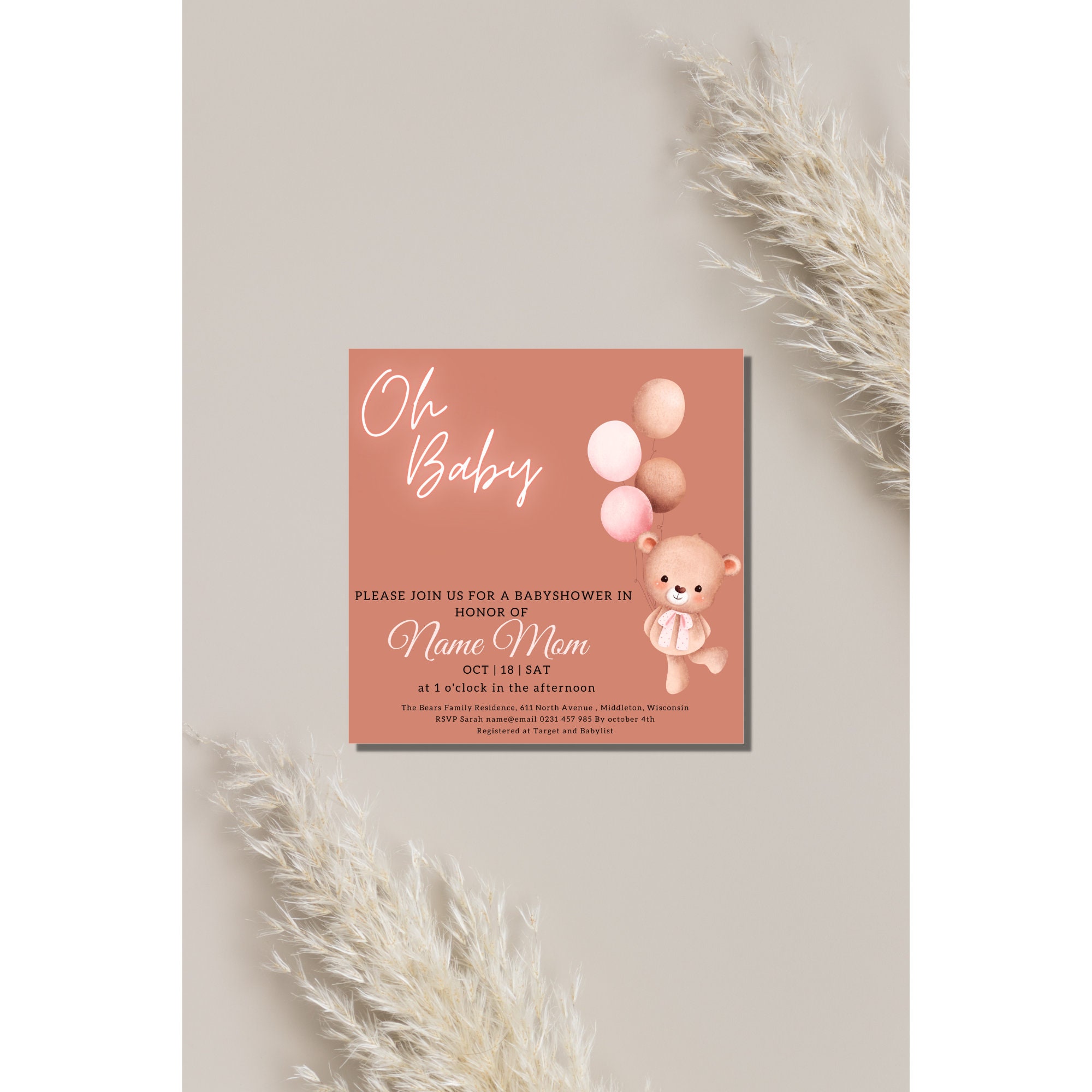 Bear Baby Shower Invite Invitation Template Printable Brown Invite ...