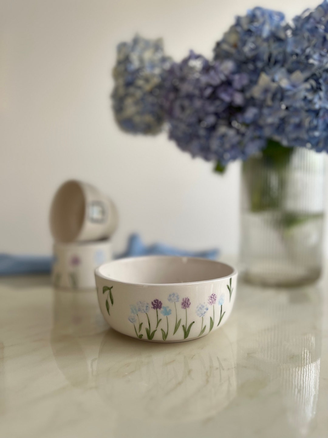 Handmade Ceramic Bowl With Hydrangea Flower - Etsy