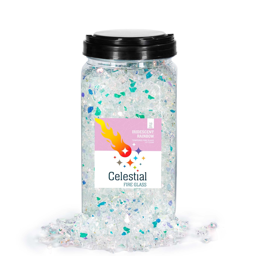 Fire Glass: 1/4-inch Thick Iridescent Rainbow, Tempered, 10 Lb. Jar ...