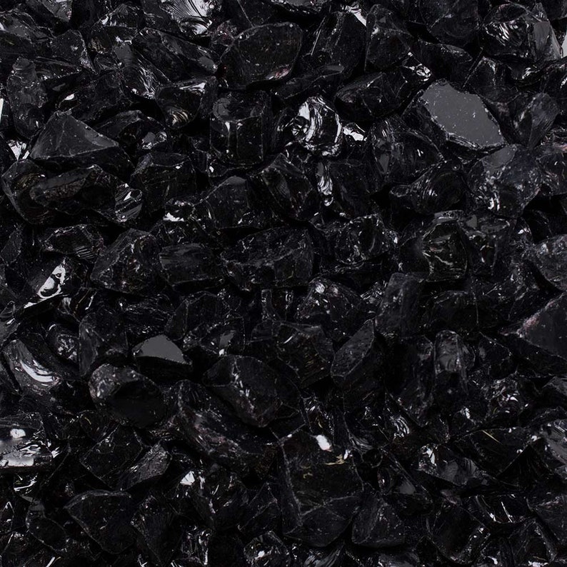 Fire Glass Rocks: Onyx Black, Crushed Gravel Shapes, 10 Lb. Jar, for ...