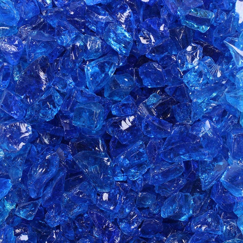 Fire Glass Rocks: Tropical Blue, Crushed Gravel Shapes, 10 Lb. Jar, for ...