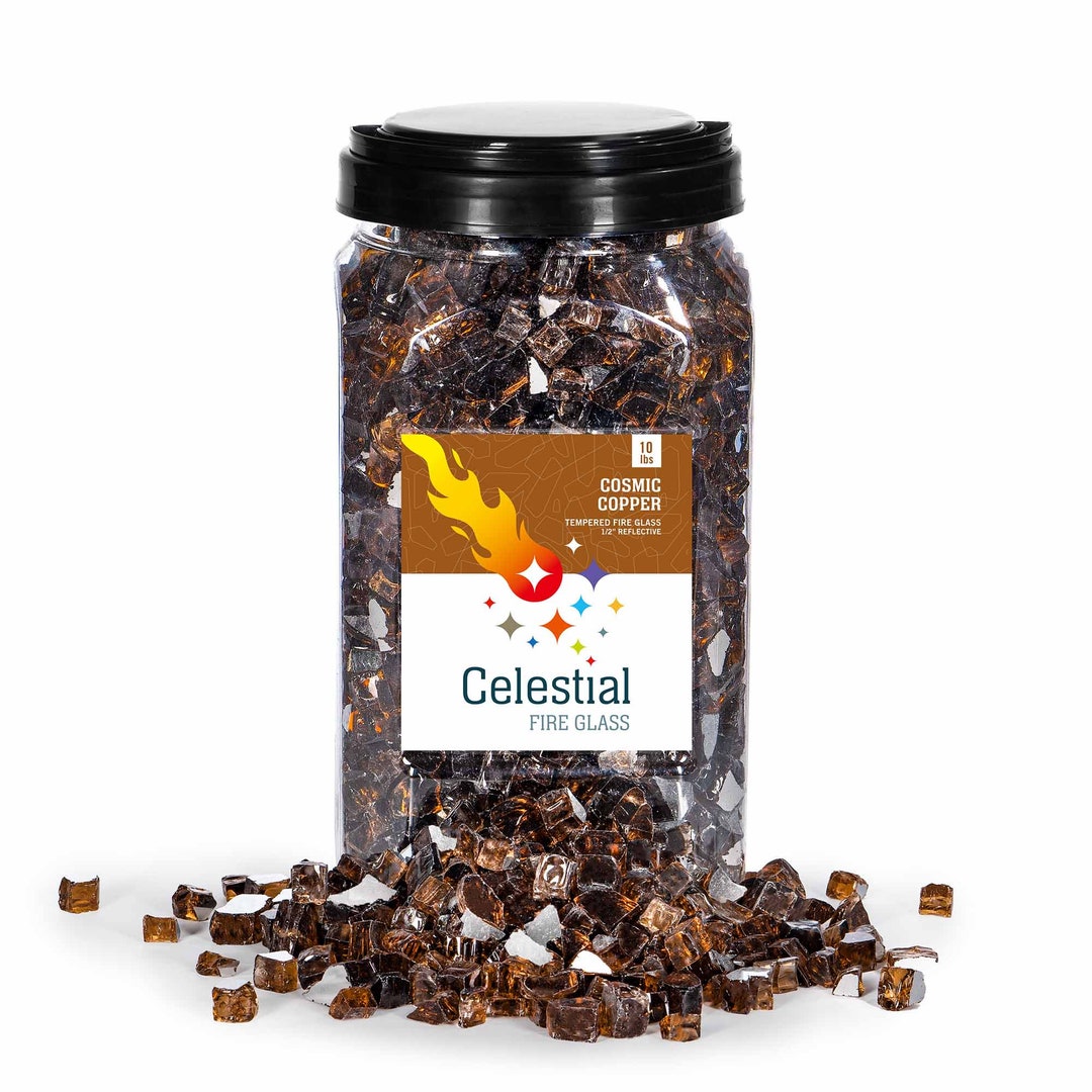 Fire Glass: 1/2-inch Thick Cosmic Copper, Tempered & Reflective, 10 Lb ...