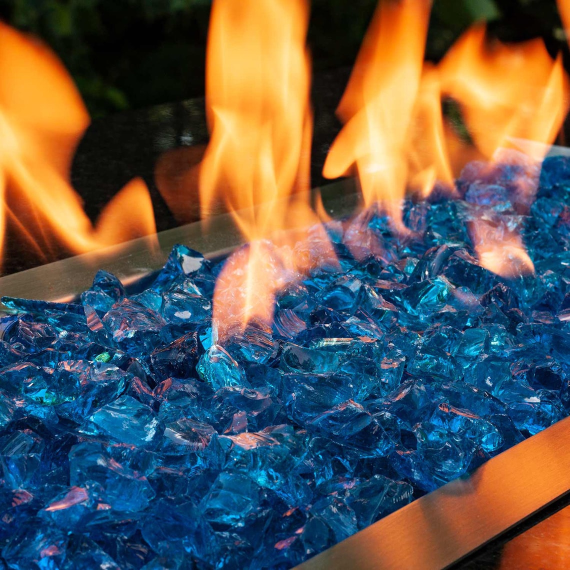 Fire Glass Rocks: Tropical Blue, Crushed Gravel Shapes, 10 Lb. Jar, for ...