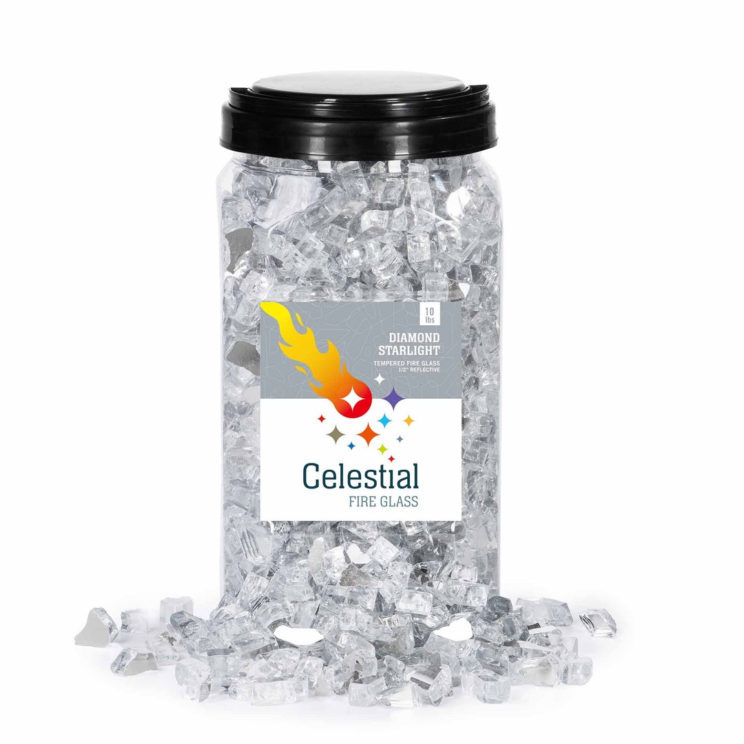 Fire Glass: 1/2-inch Thick Diamond Starlight, Tempered & Reflective, 10 ...