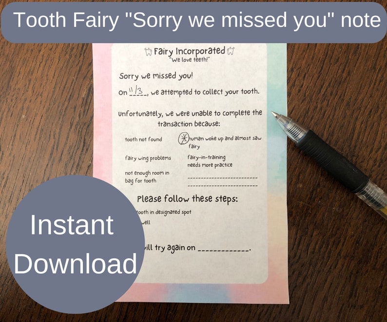 Tooth Fairy Forgot Printable Note Tooth Fairy Apology I'm - Etsy