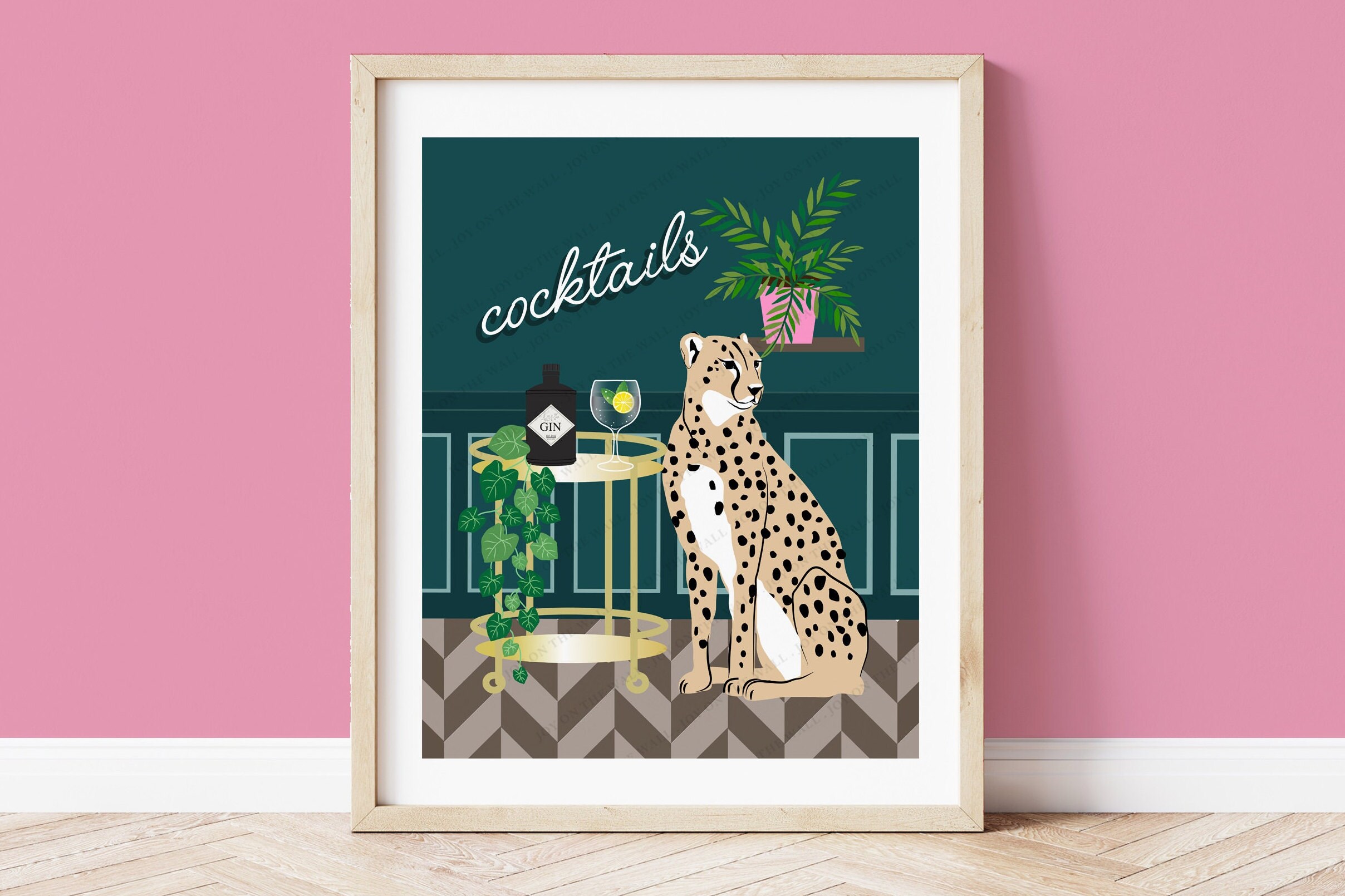 Cheetah With Bar Cart Printable Wall Art, Animal Print , Cocktail Bar ...