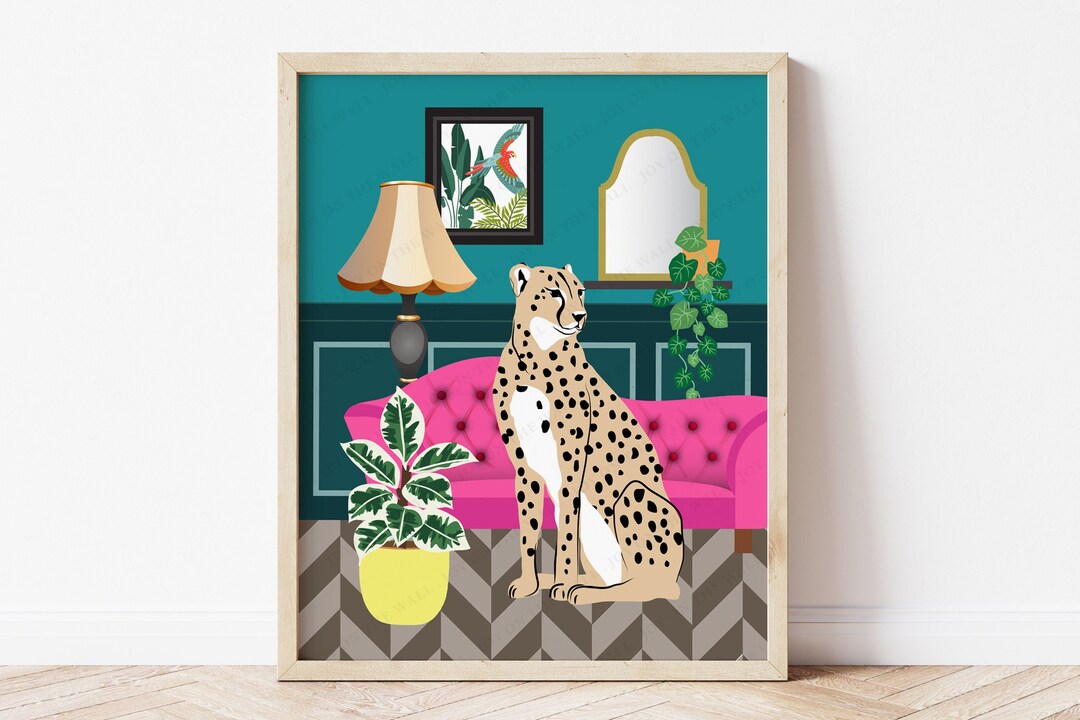 Cheetah Teal Living Room | Animal Print | Printable Art | Teal Home ...