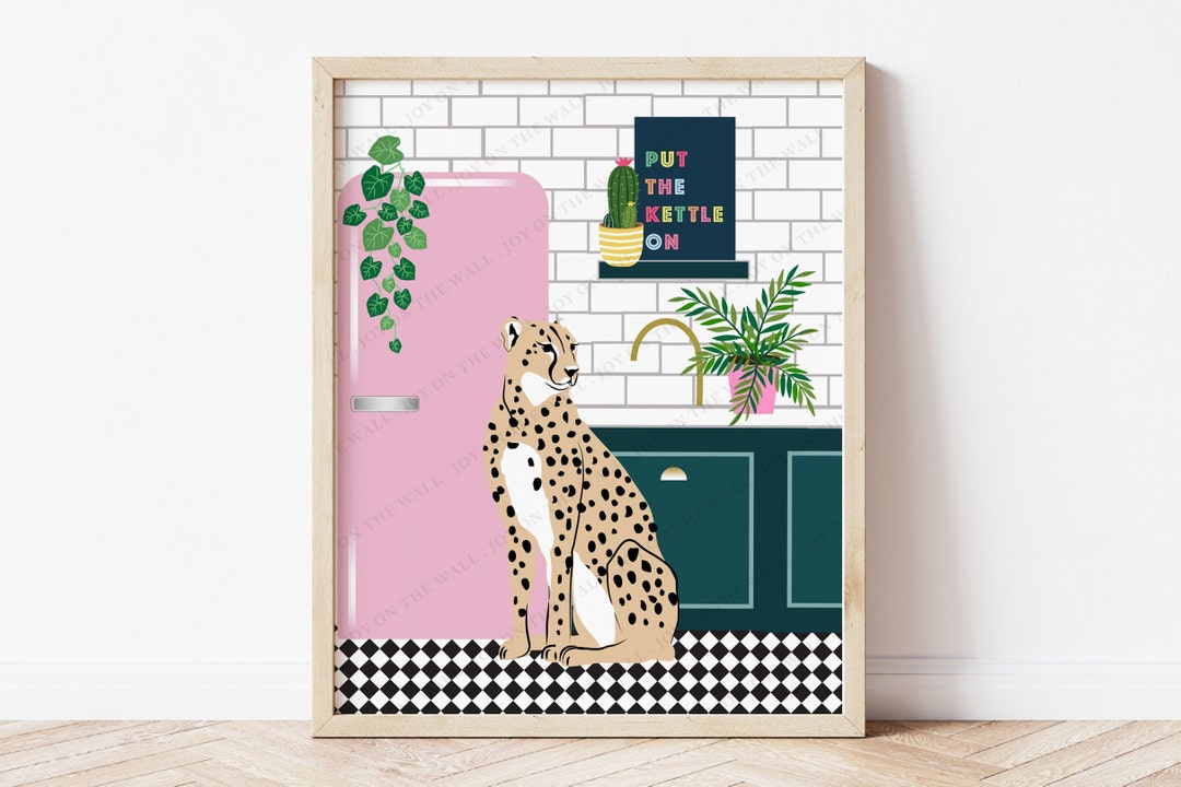 Cheetah in Kitchen Cheetah Print Kitchen Decor Wall Art Animal Print ...