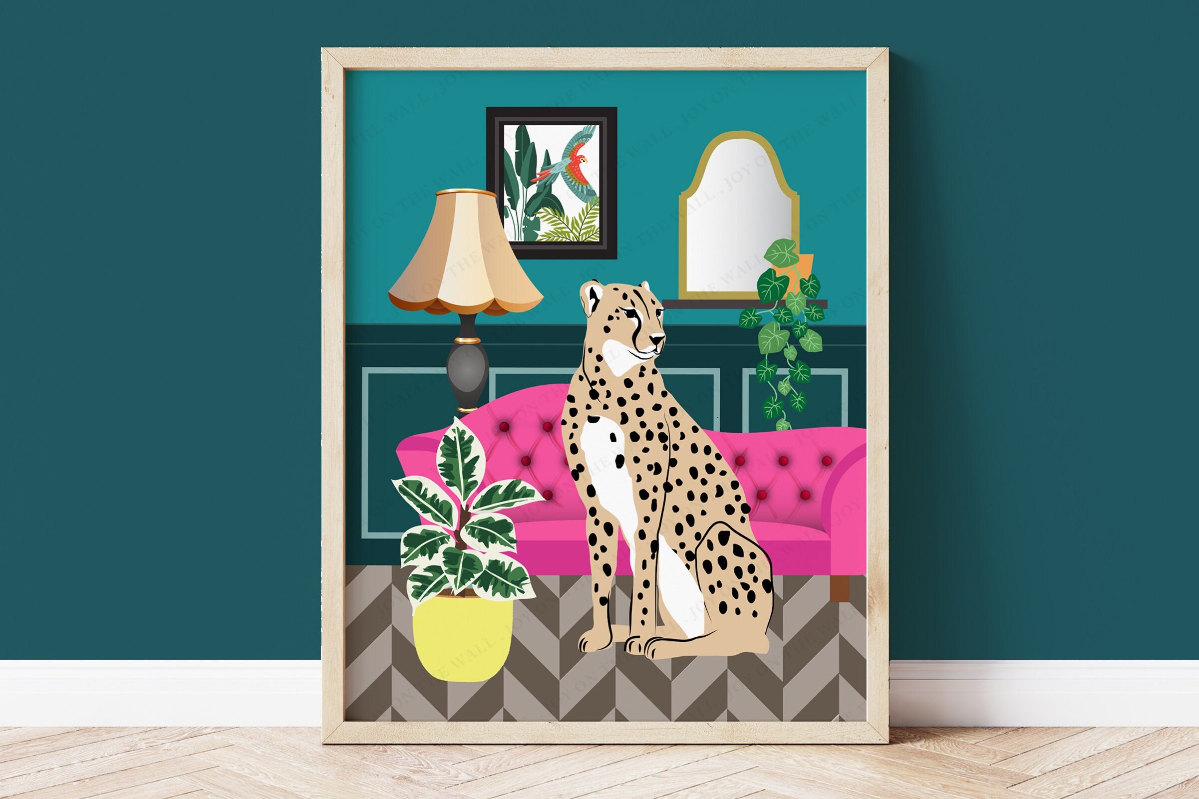 Cheetah Teal Living Room | Animal Print | Printable Art | Teal Home ...