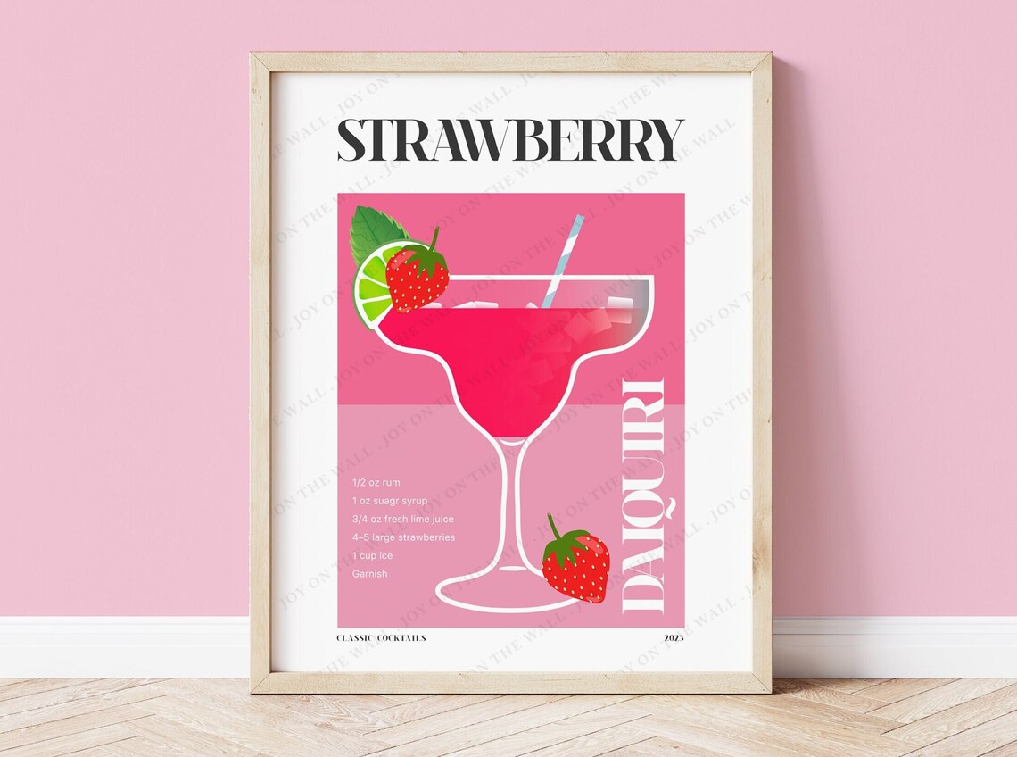 Strawberry Daiquiri Cocktail Print, Strawberry Daiquiri Cocktail Poster ...