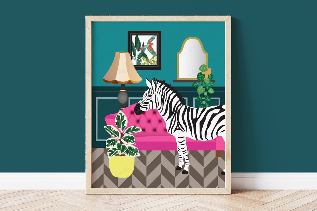 Zebra Teal Living Room | Animal Print | Printable Art | Teal Home Decor ...