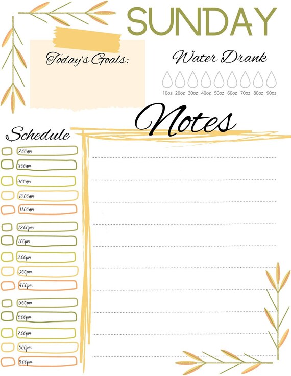 Daily Planner Printout sunday - Etsy