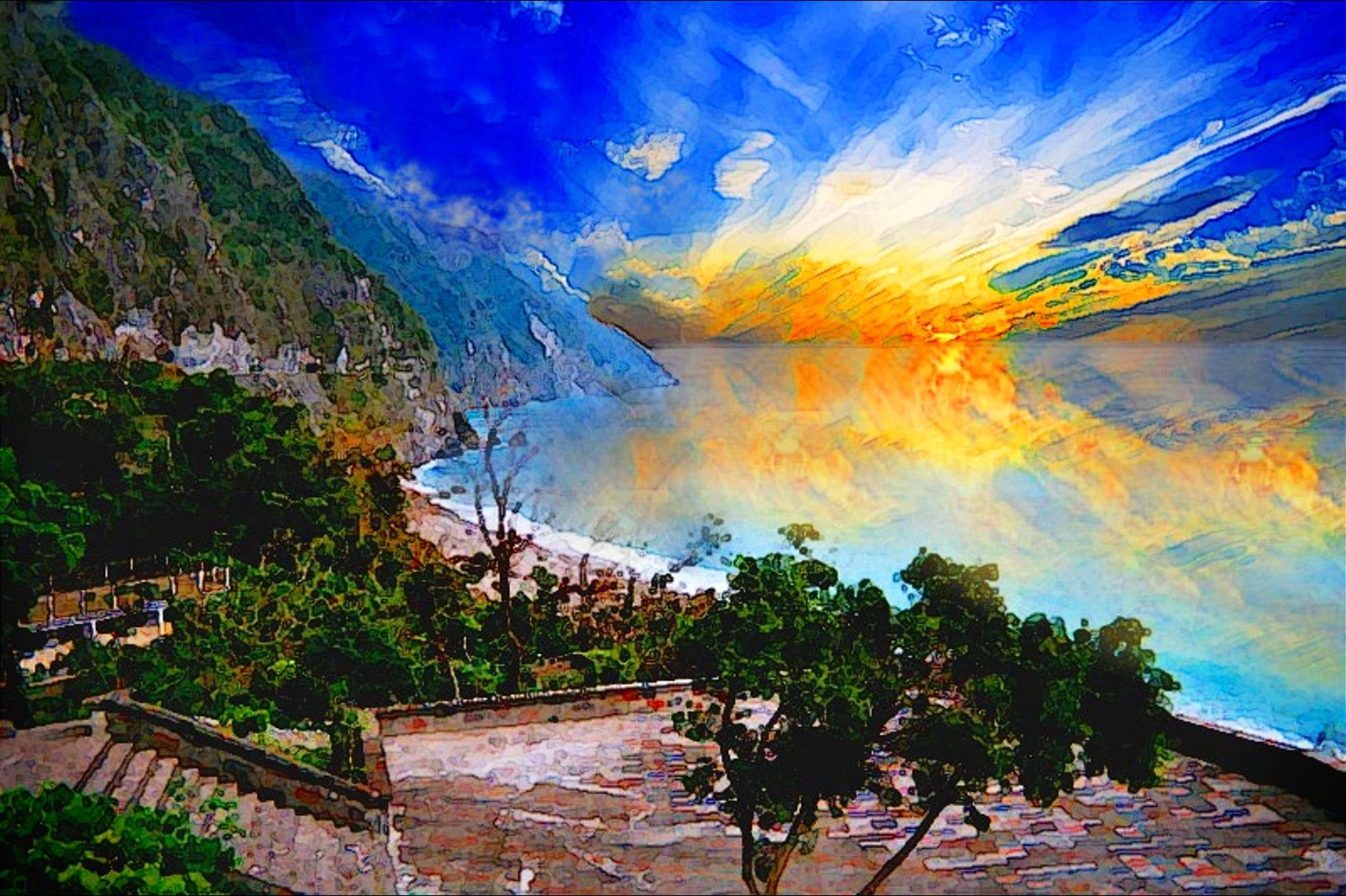 Abstract Sunset Painting on Canvas, Original Artwork, Textured, Clouds ...