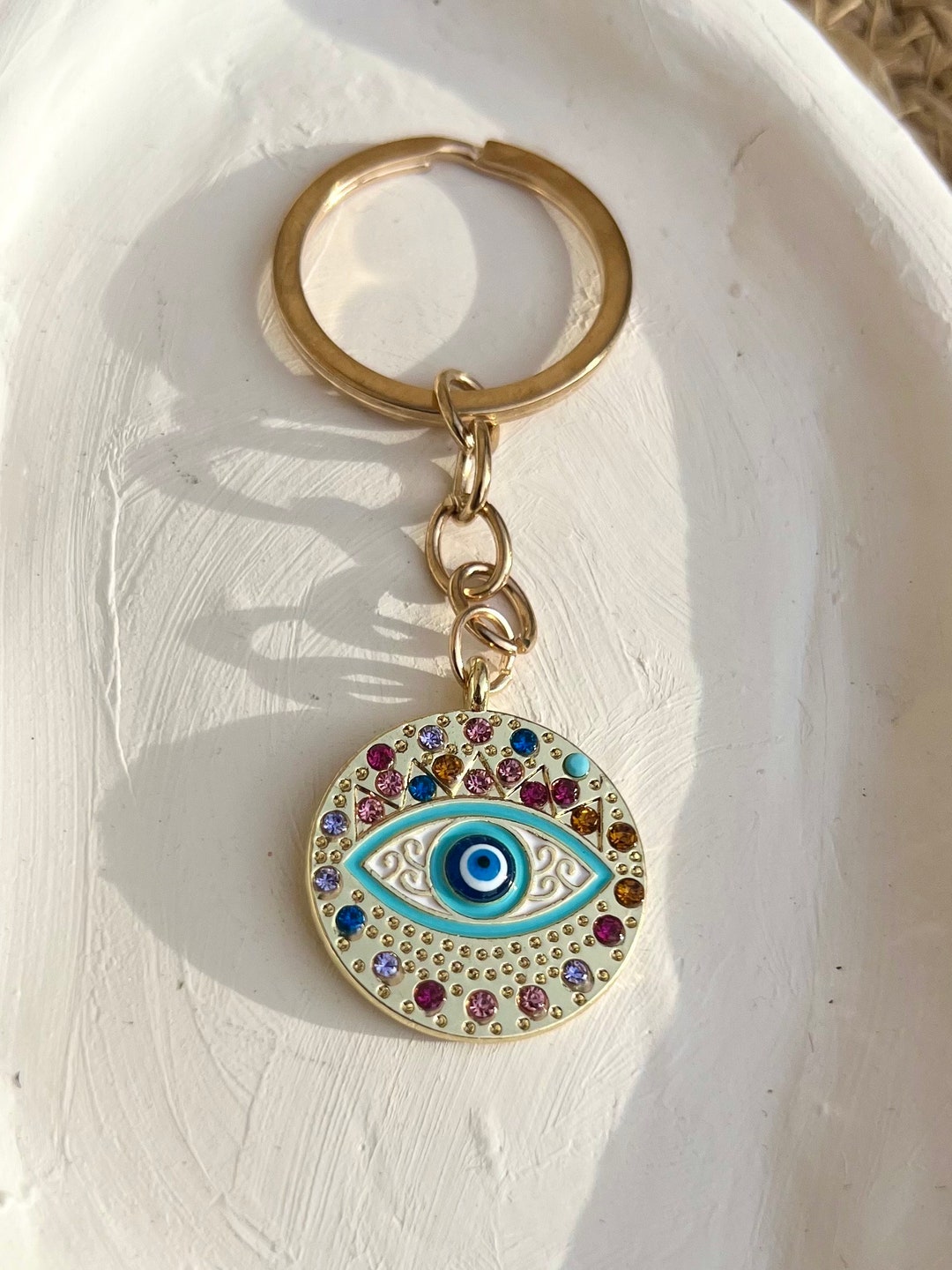Blue Evil Eye Key Ring, Key Ring for Friend Couple, Blue Eye Charm protection Turkish, Greek Eye ...