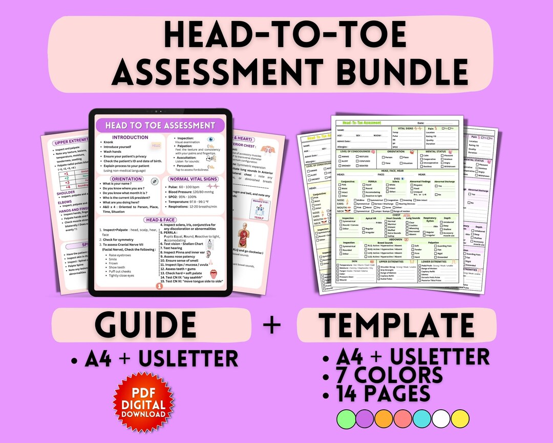 Head-to-toe Assessment BUNDLE Assessment Guide Checklist Health ...