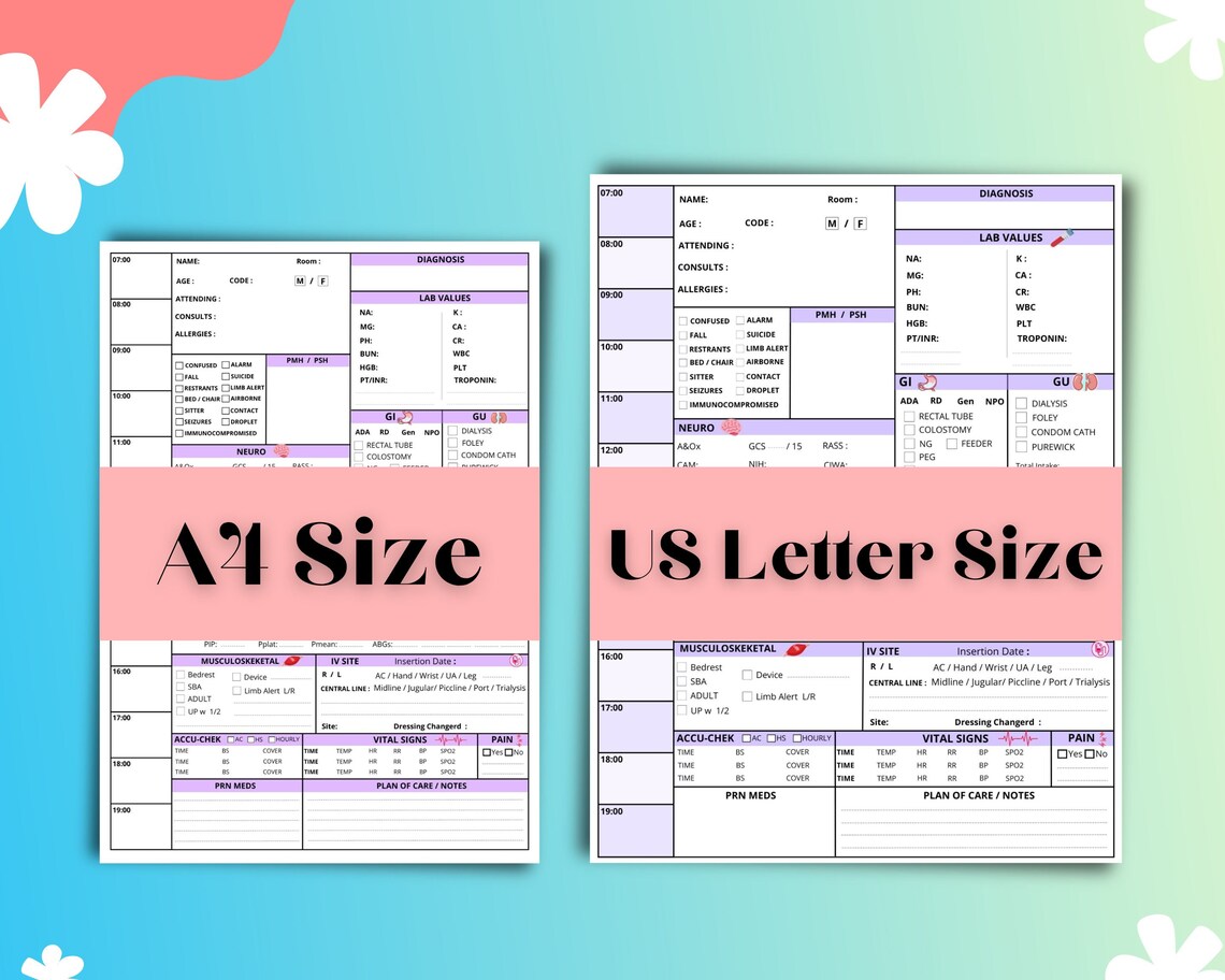 ICU Nurse Report Sheet With Hourly Rounding - Etsy