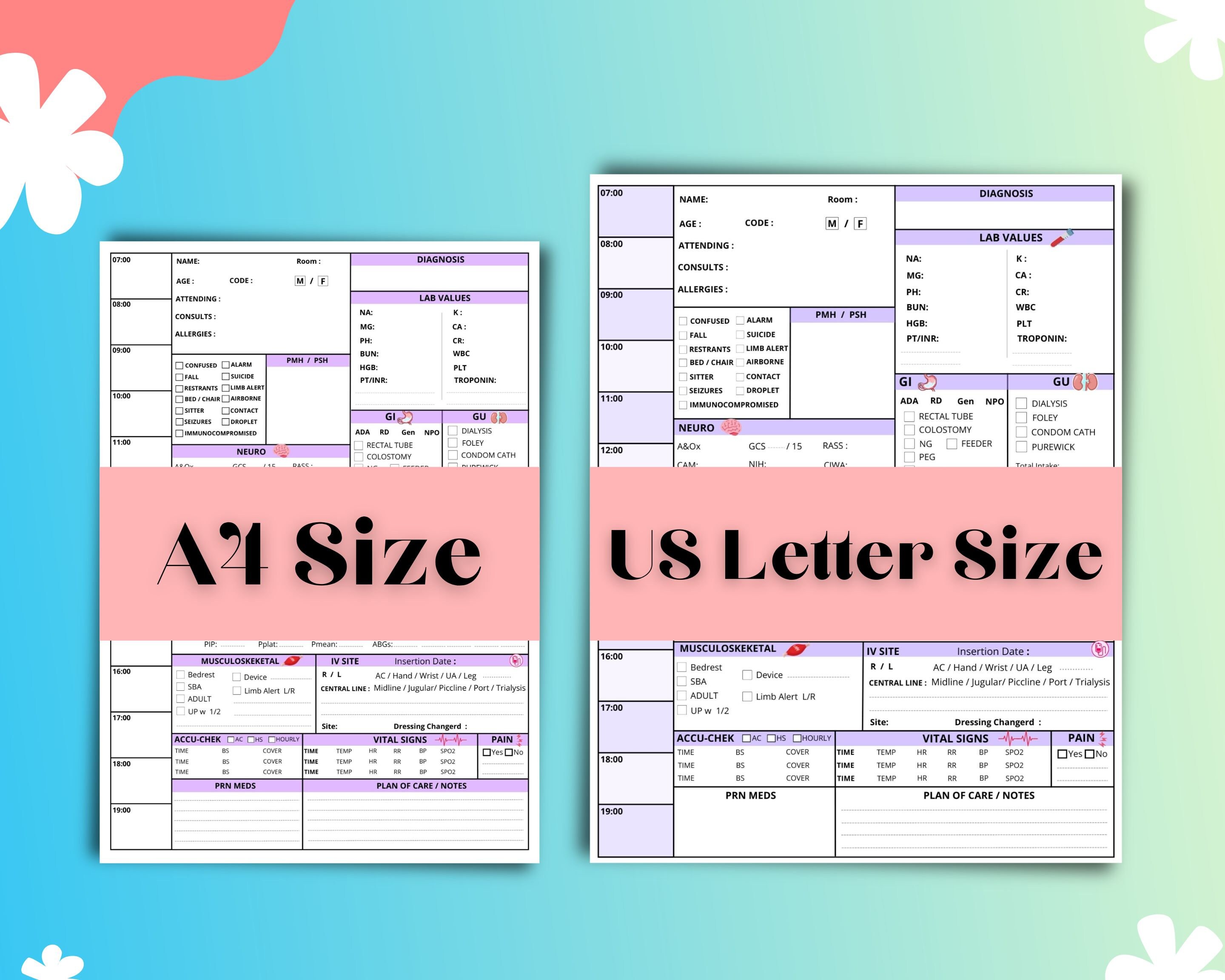 ICU Nurse Report Sheet With Hourly Rounding - Etsy