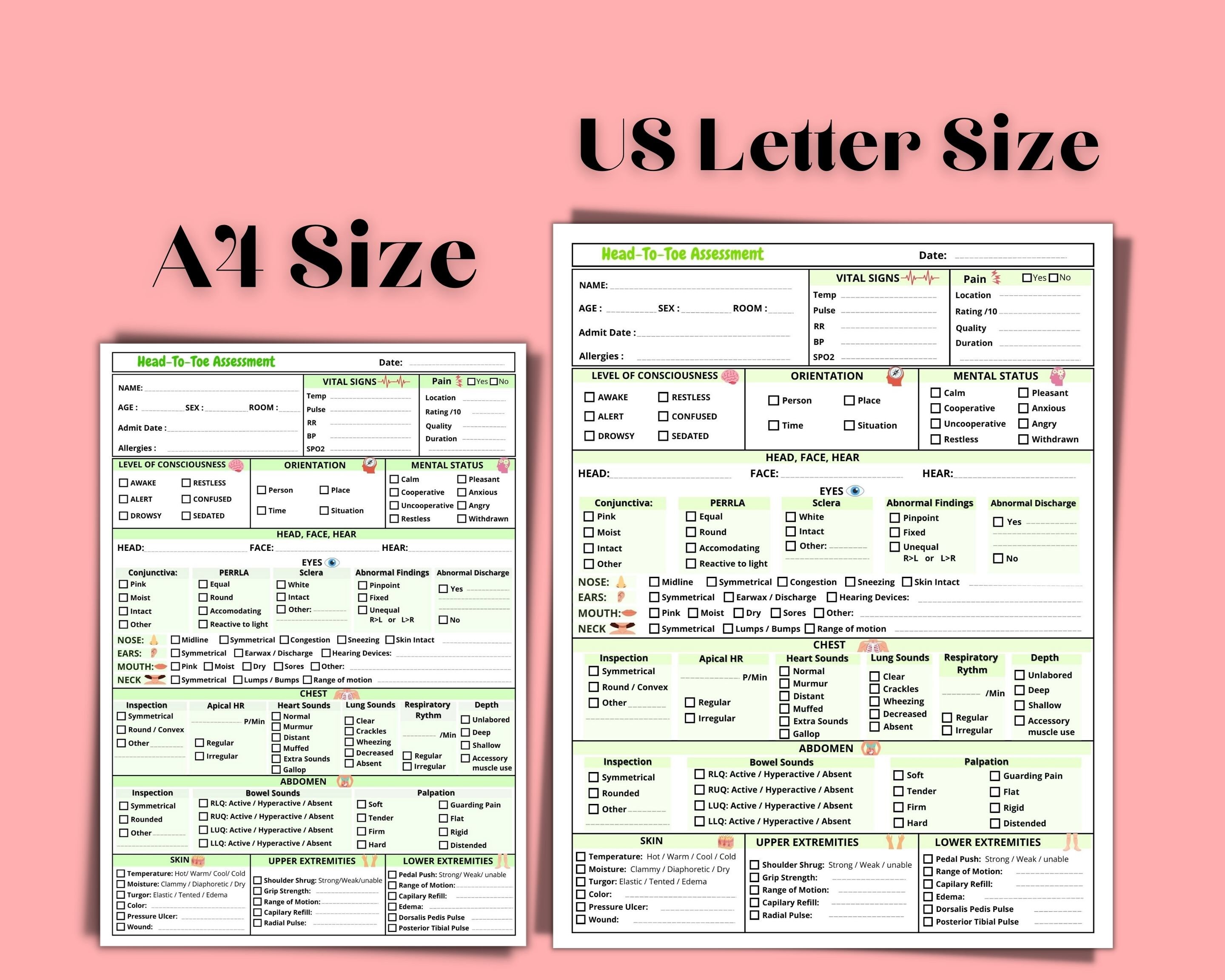 Head-to-toe Assessment Template/checklist Health Assessment - Etsy Canada