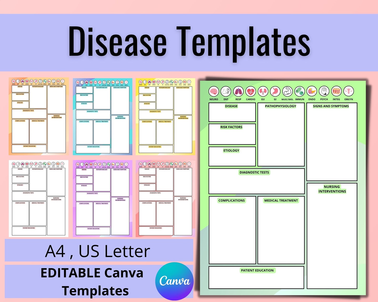 Nurse Note Taking BUNDLE, Printable Nursing School Notes, Concept Map ...