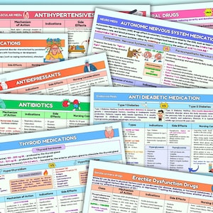 Pharmacology Cheat Sheet Bundle, Nursing Notes Study Guide 120 Drug ...