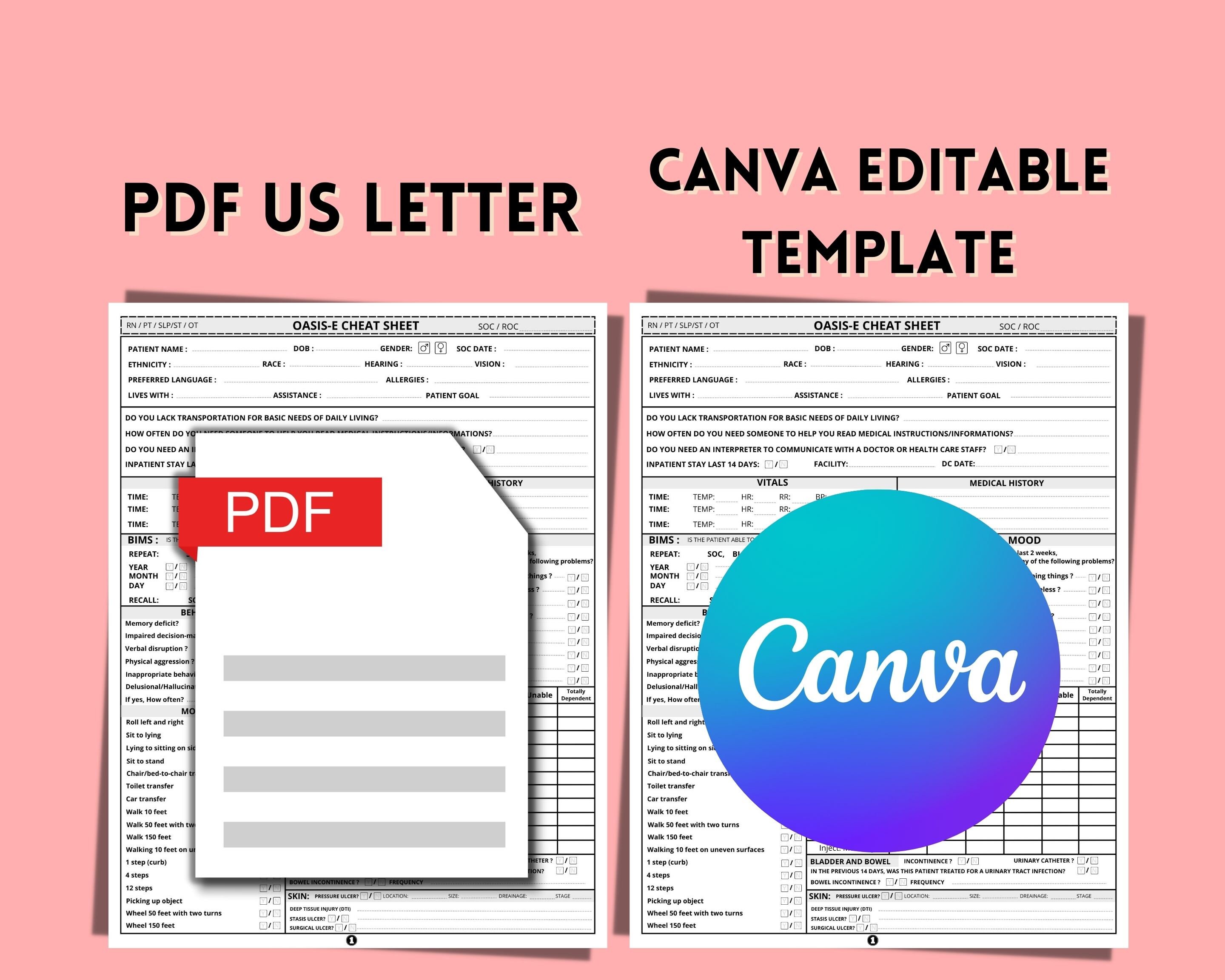 OASIS-E Cheat Sheet Start of Care Template OASIS Home Health - Etsy Canada