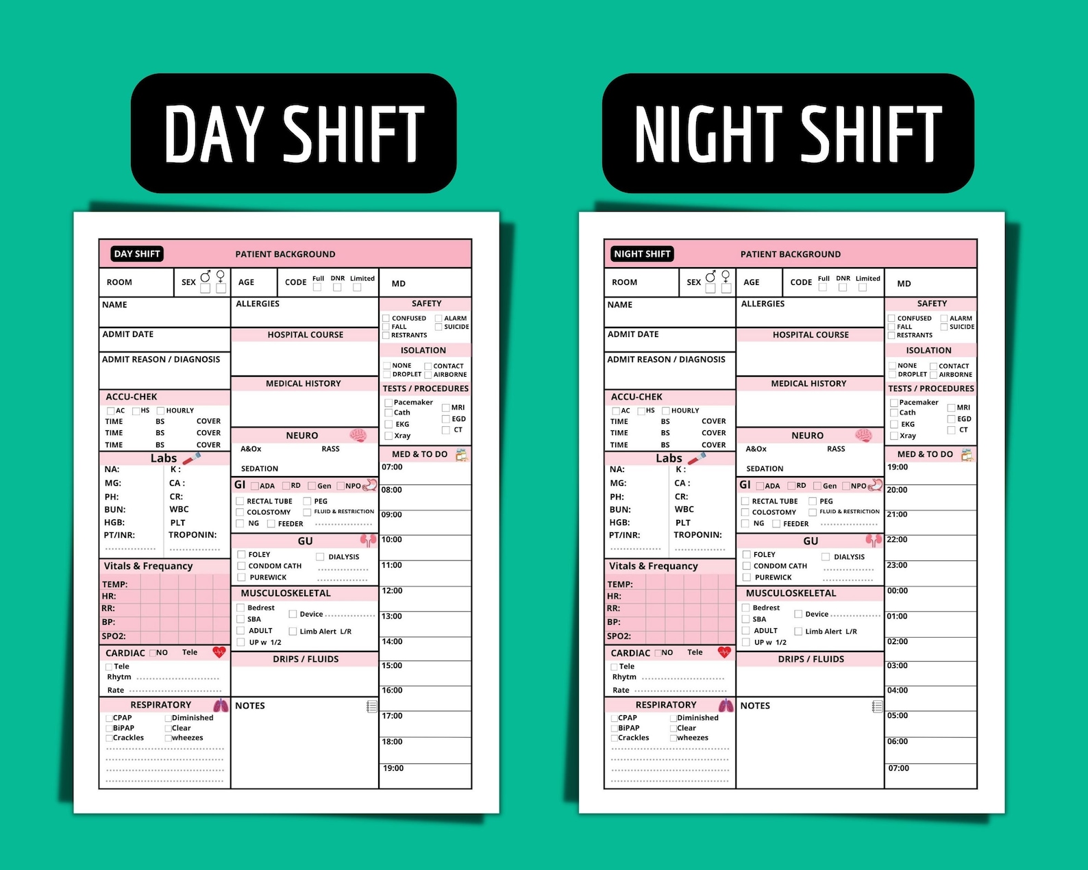 Printable Nursing Report Sheet Day and Night Shift Single - Etsy