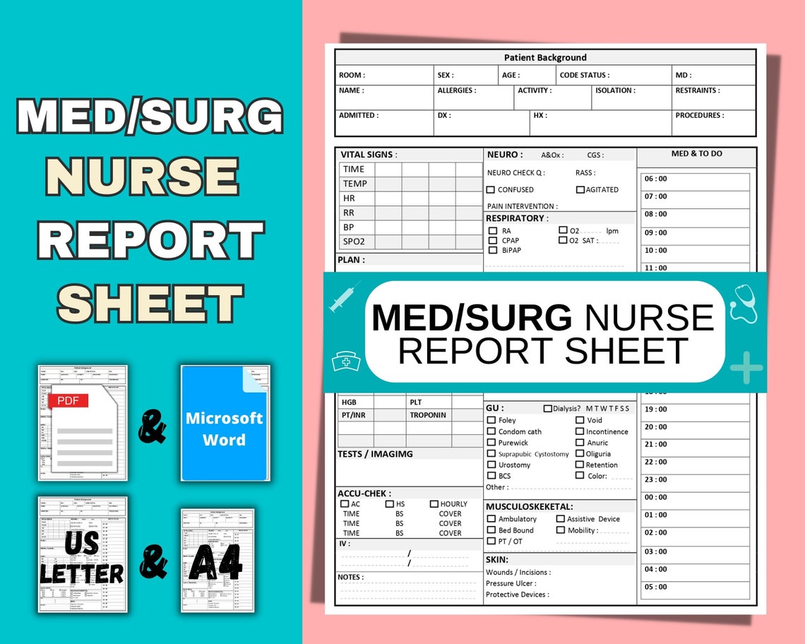 Nursing Report Sheet Bundle, Printable Report Sheets, ICU Nurses ...
