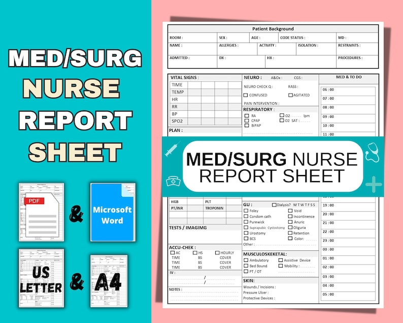 Nursing Report Sheet Bundle, Printable Report Sheets, ICU Nurses ...