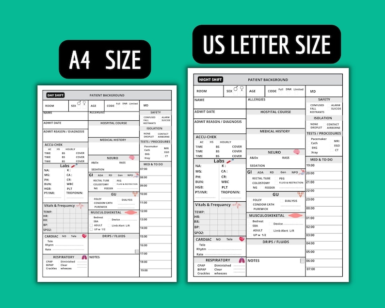 Printable Nursing Report Sheet Day and Night Shift Single - Etsy