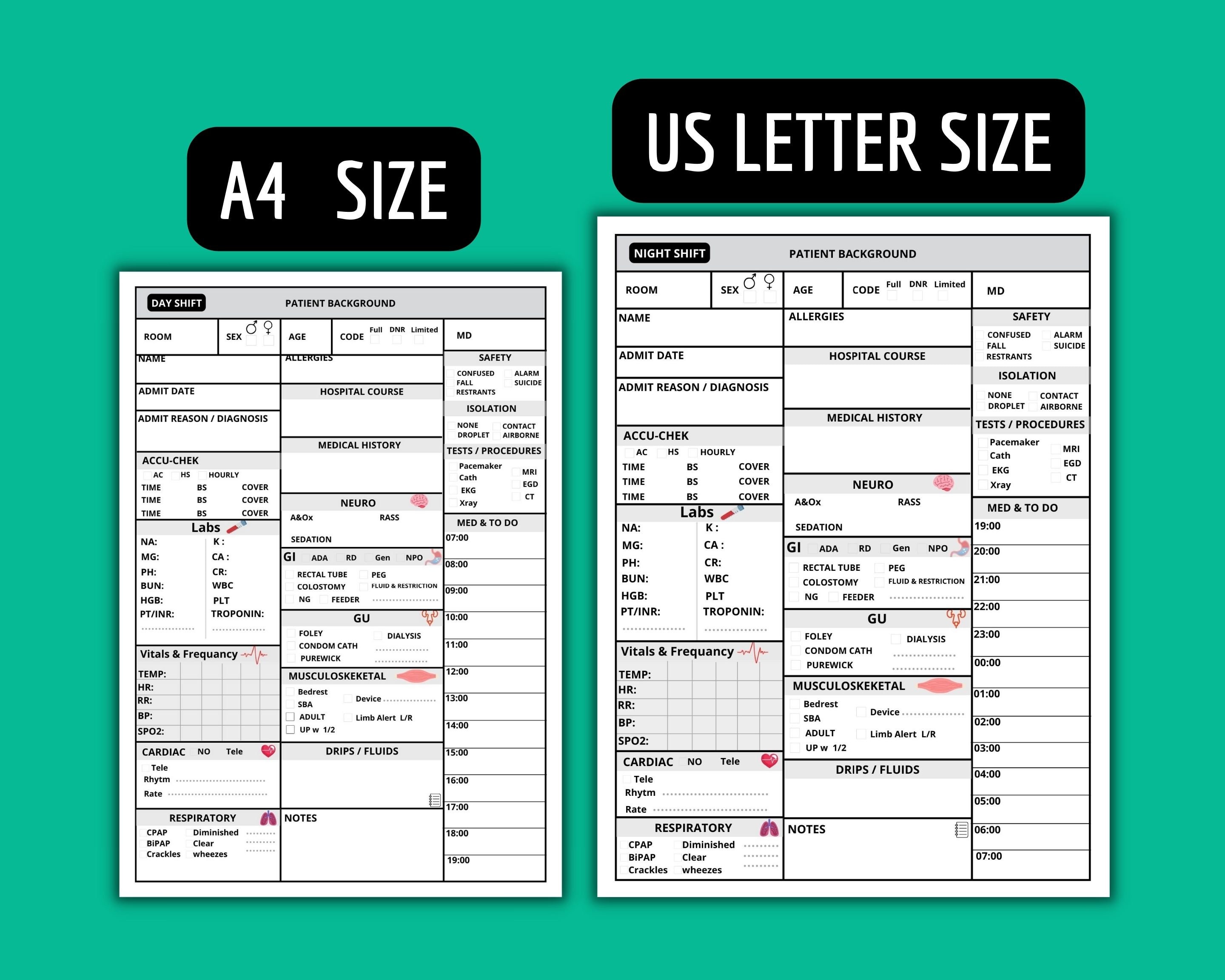 Printable Nursing Report Sheet Day and Night Shift Single - Etsy