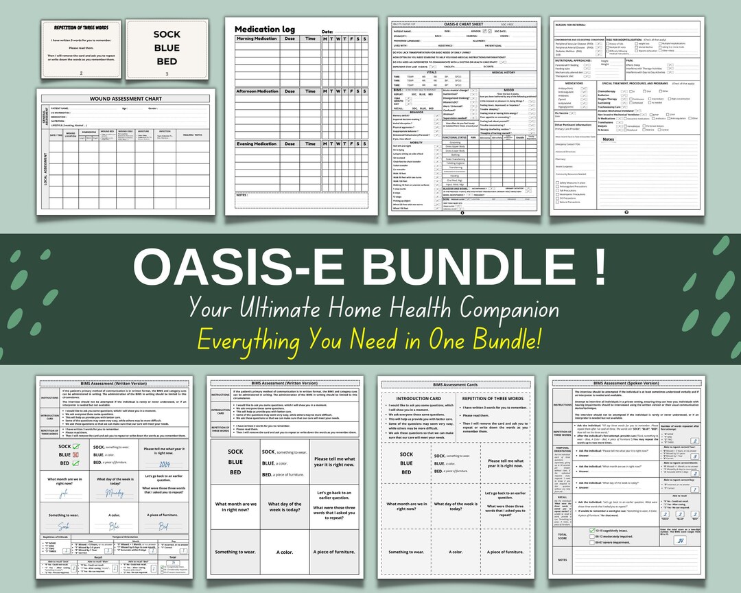 OASIS-E Cheat Sheet Ultimate Bundle, Start of Care Template, BIMS ...