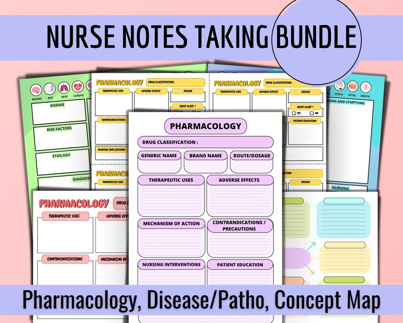 Nurse Note Taking BUNDLE, Printable Nursing School Notes, Concept Map ...