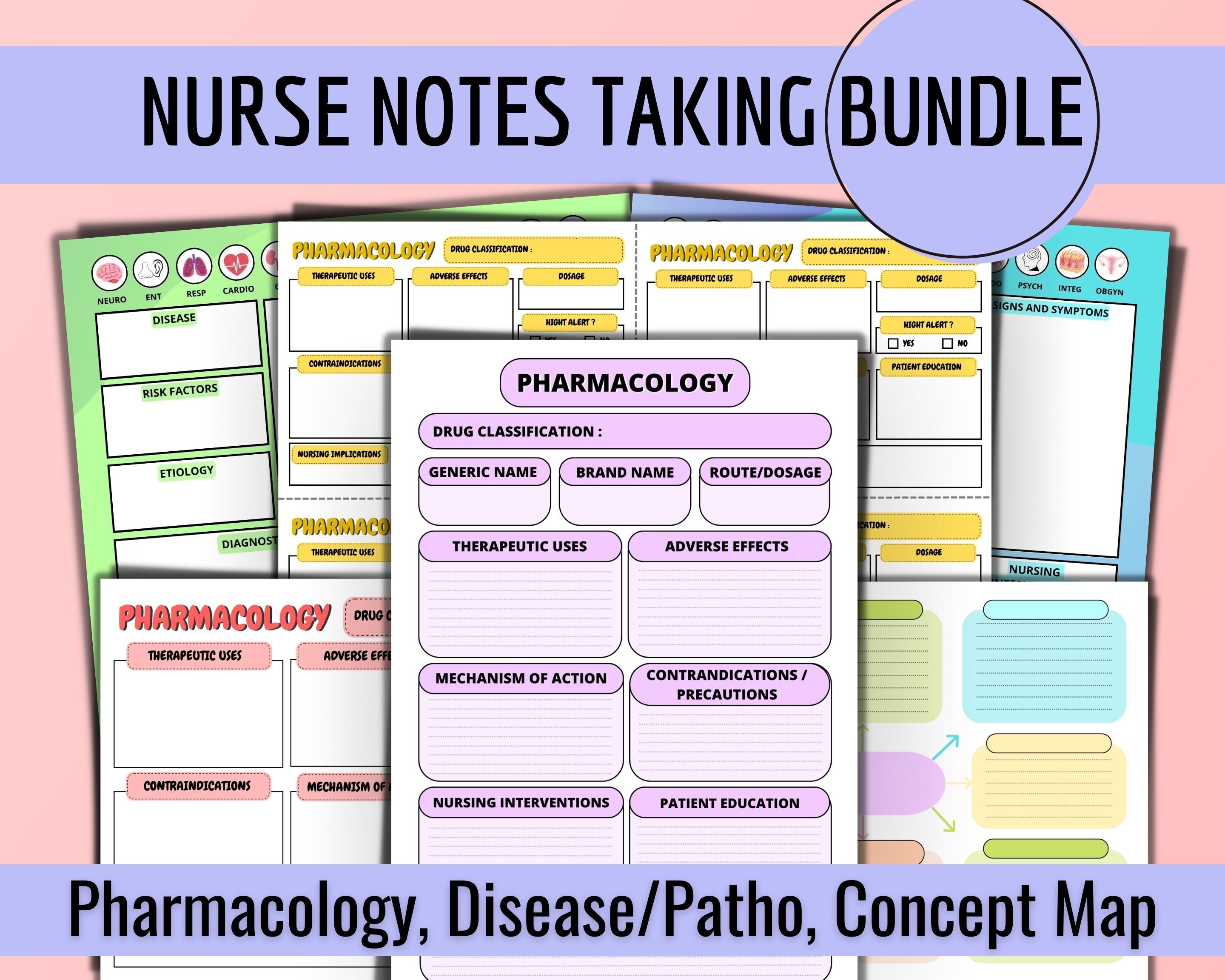 Nurse Note Taking BUNDLE, Printable Nursing School Notes, Concept Map ...