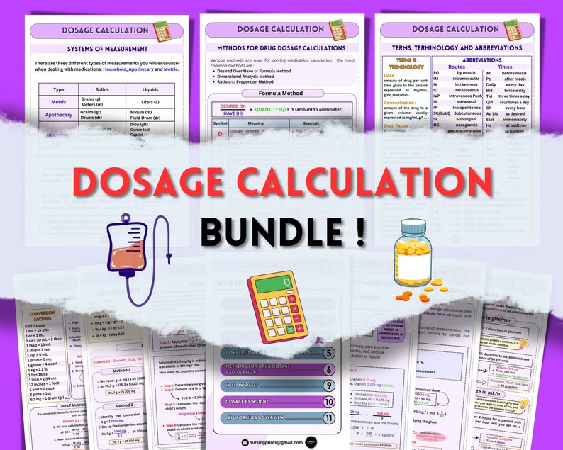 Nursing Dosage Calculation Study Guide BUNDLE: Pharmacology Med Math ...