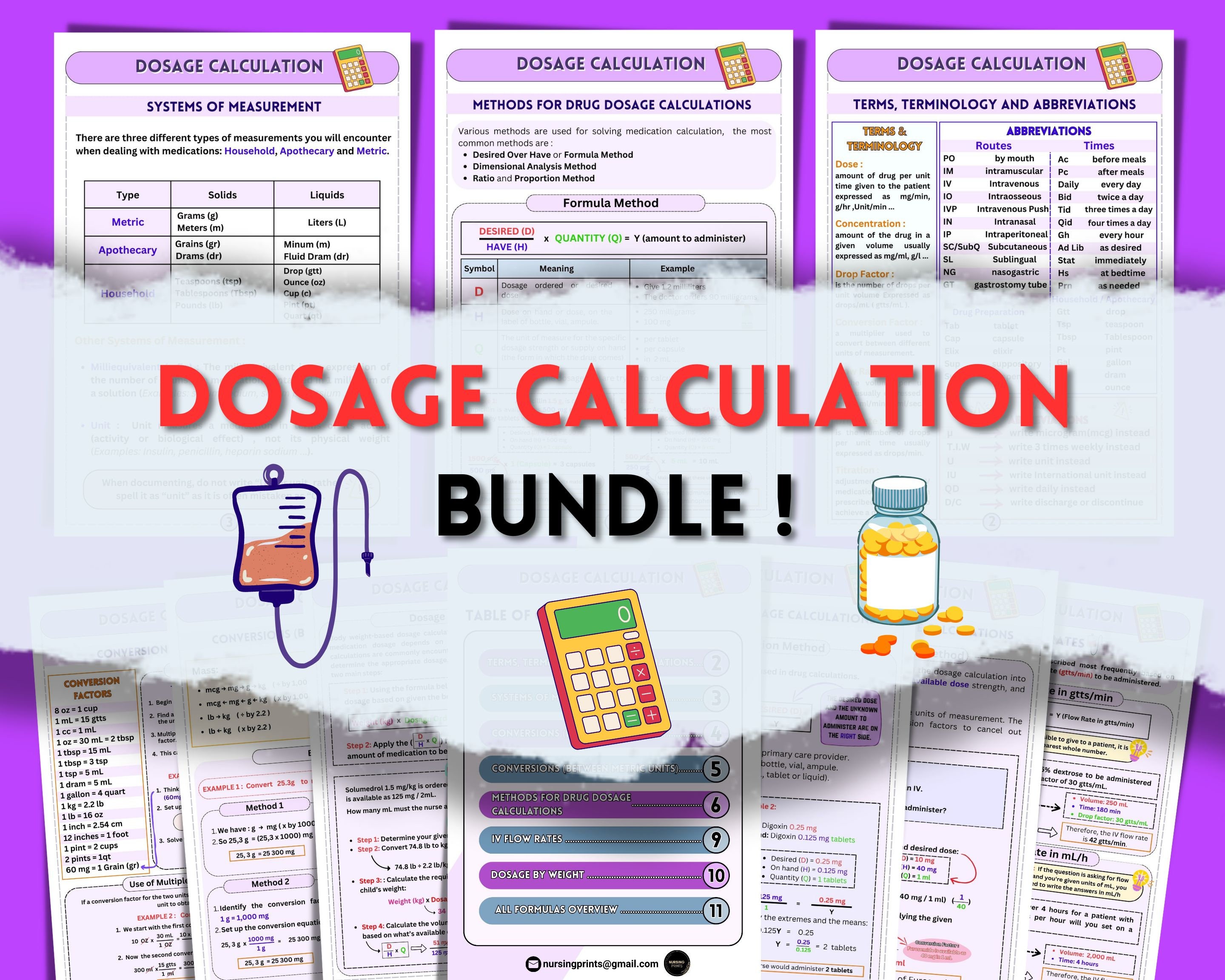 Medication Dosage Calculation BUNDLE, Nursing School Study Guide ...