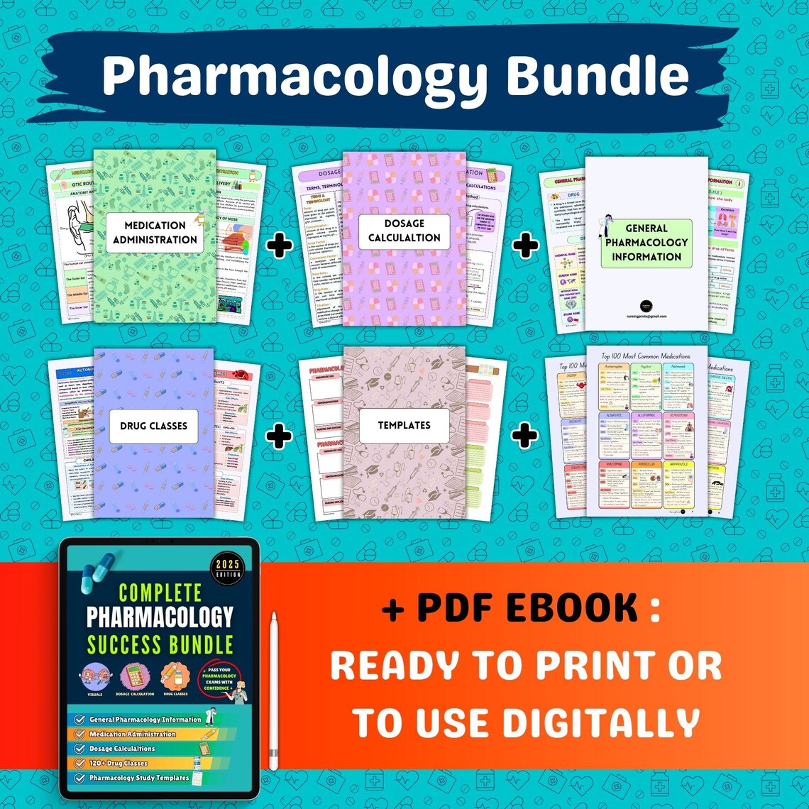 Pharmacology Nursing Study Guide Bundle, 140 Drug Classes, Cardiac ...