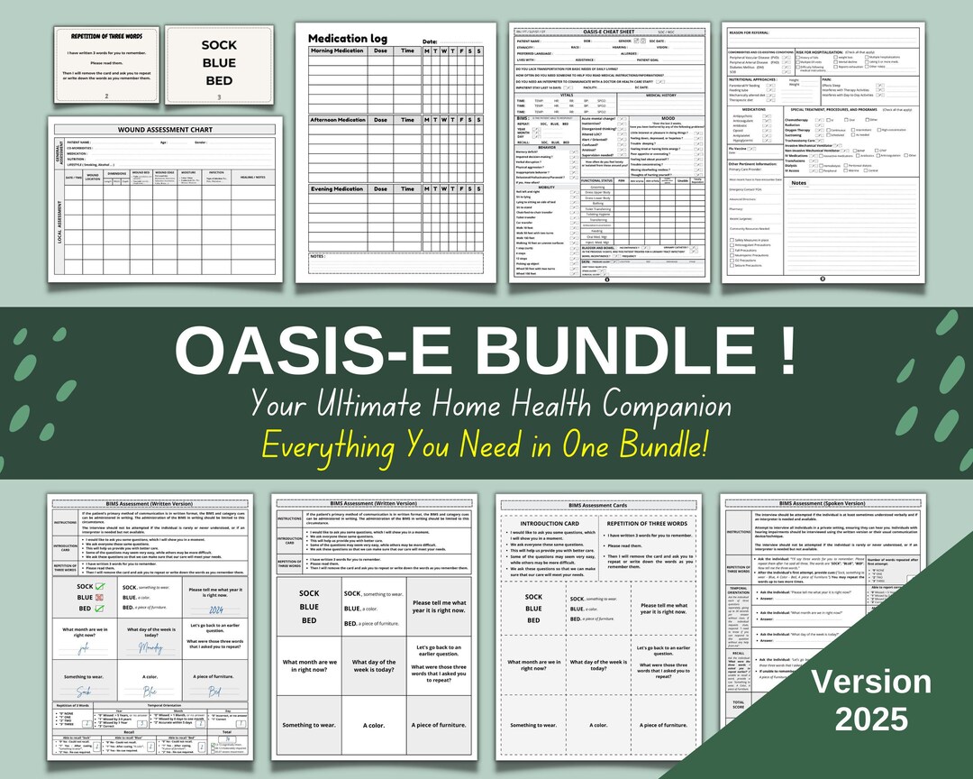 OASIS-E Cheat Sheet Ultimate Bundle, Start of Care Template, BIMS ...