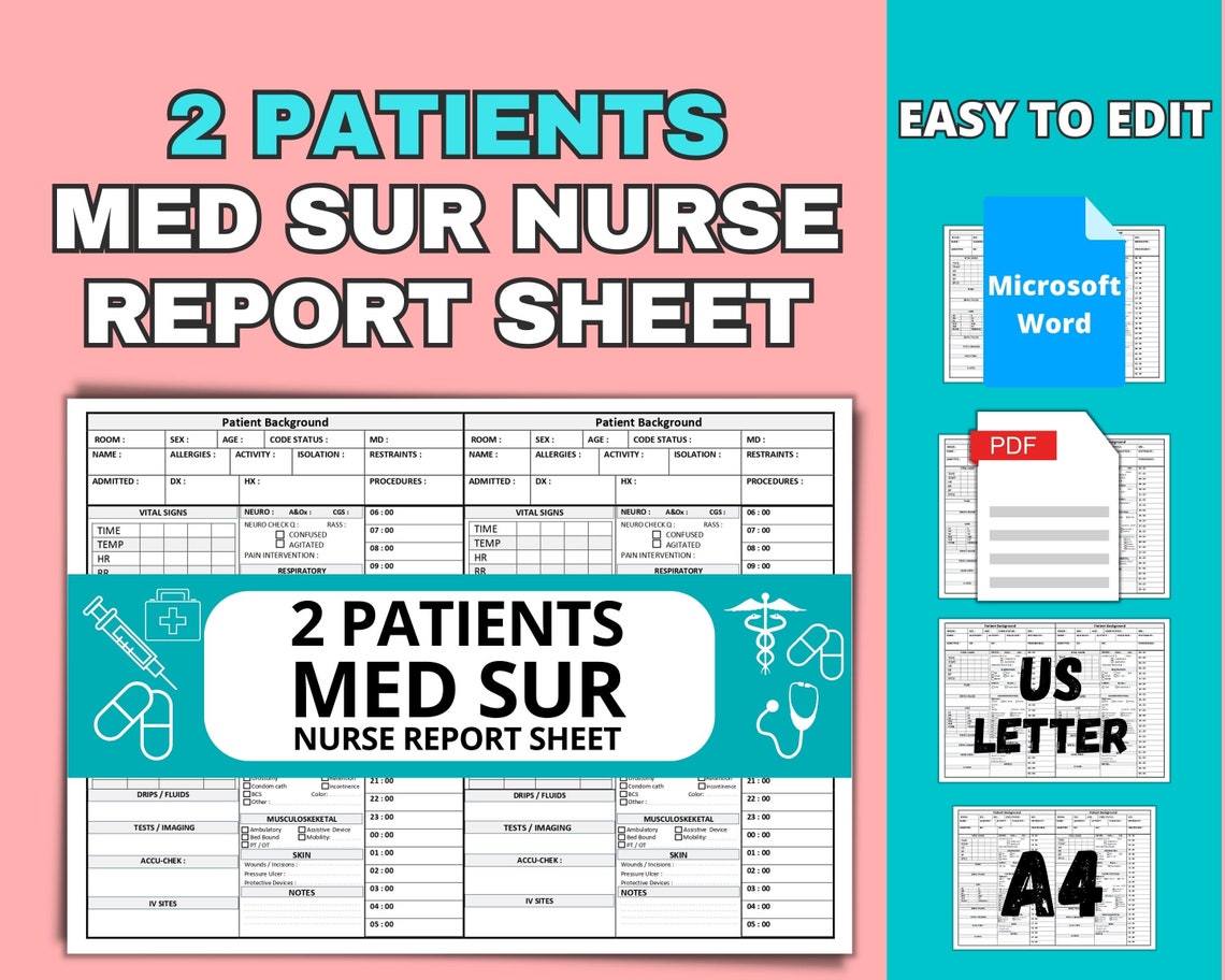 Nursing Report Sheet Bundle, Printable Report Sheets, ICU Nurses ...