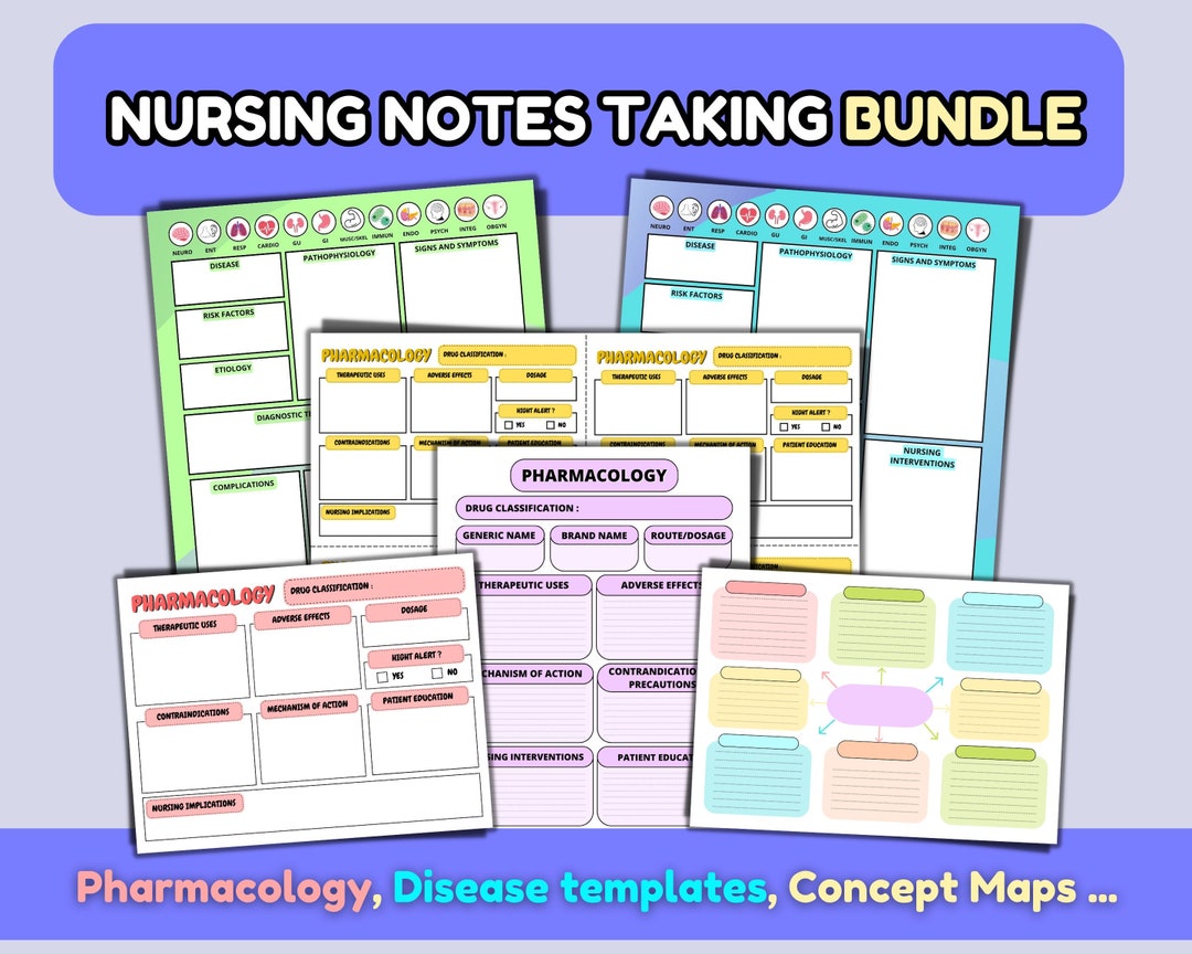 Nursing Notes Taking BUNDLE, Nurse Student Study Guide, Concept Map ...