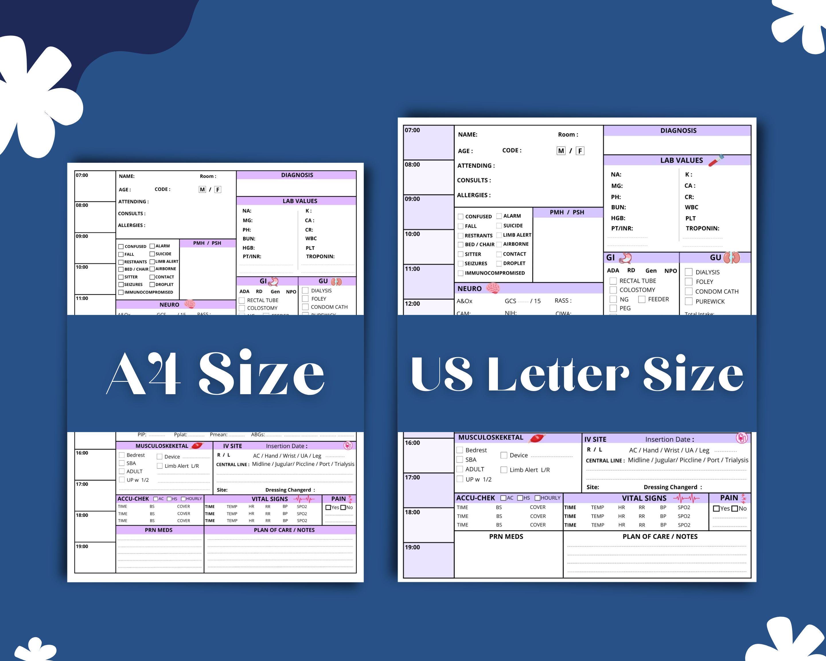 Editable ICU Nurse Report Sheet With Hourly Rounding (PDF & Canva ...
