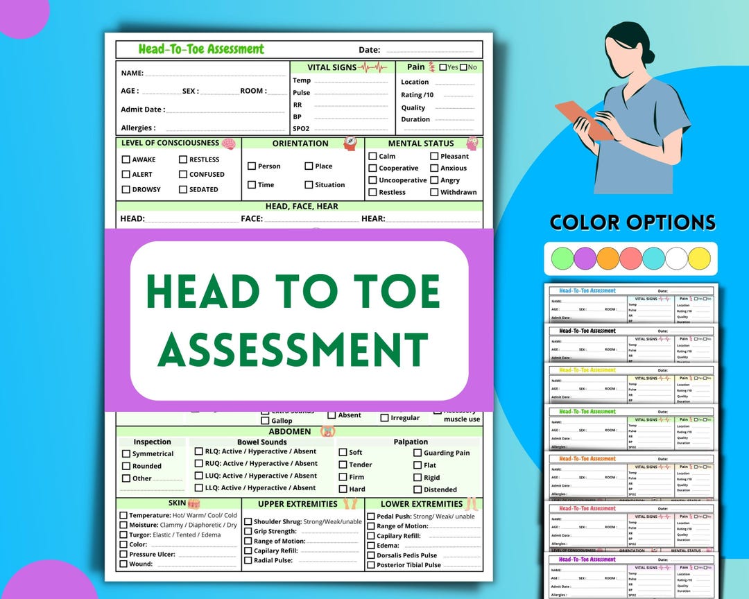 Head-to-toe Nursing Assessment Template, Health Assessment Checklist ...