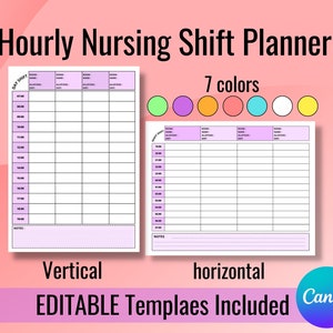 Editable Nursing Shift Planner: Hourly Schedule for 4 Patients, A4, US ...